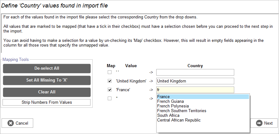 Accountz Import Define Country Values